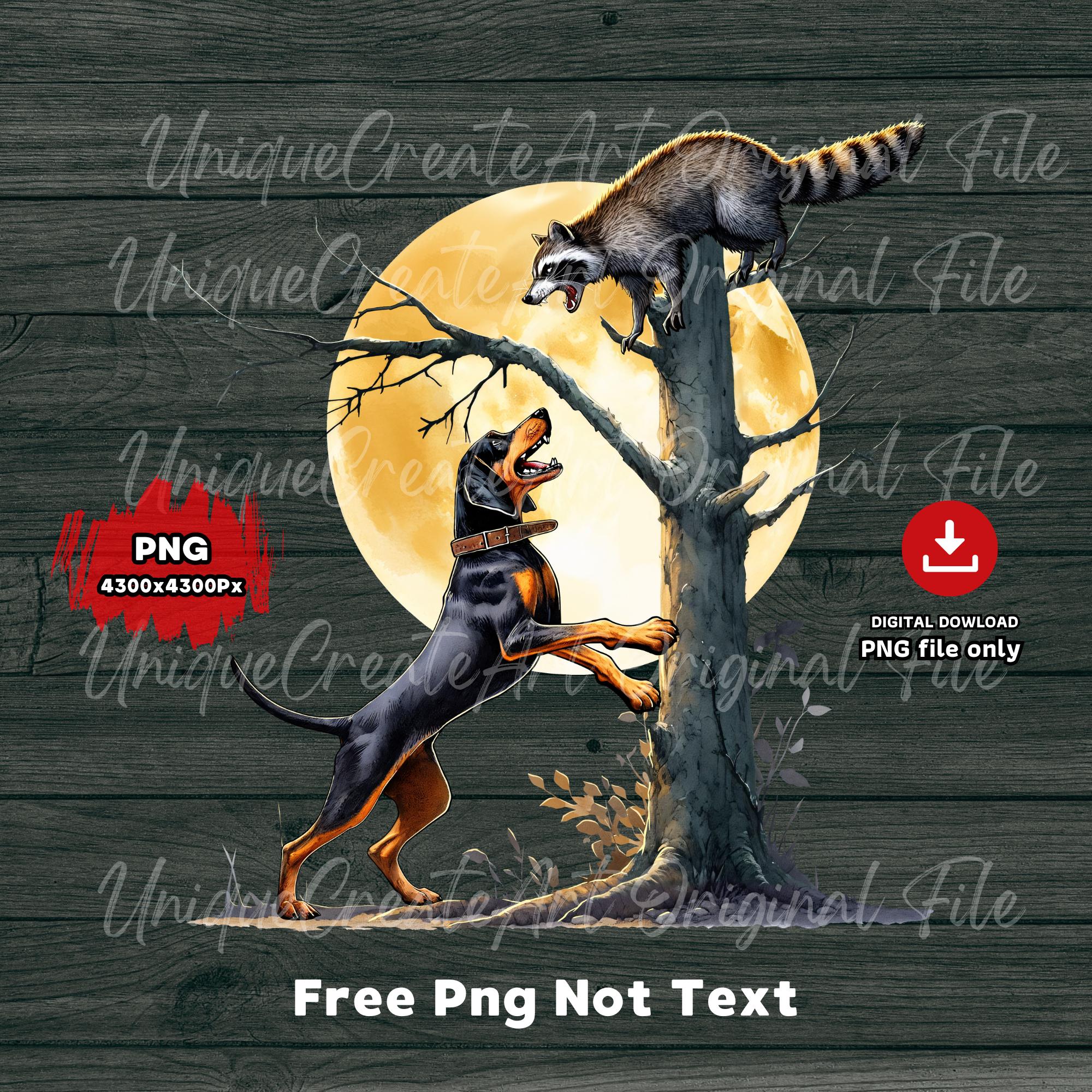 Coon Hunting, Black and Tan Coonhound PNG, Treed Raccoon (digital ...
