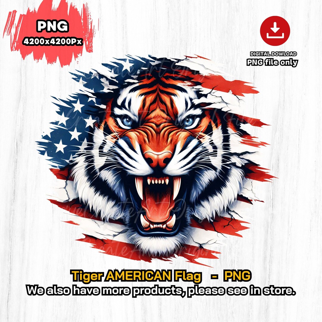 Tiger Png, Tiger American Flag Png, Fourth of July Png, Patriotic Png ...
