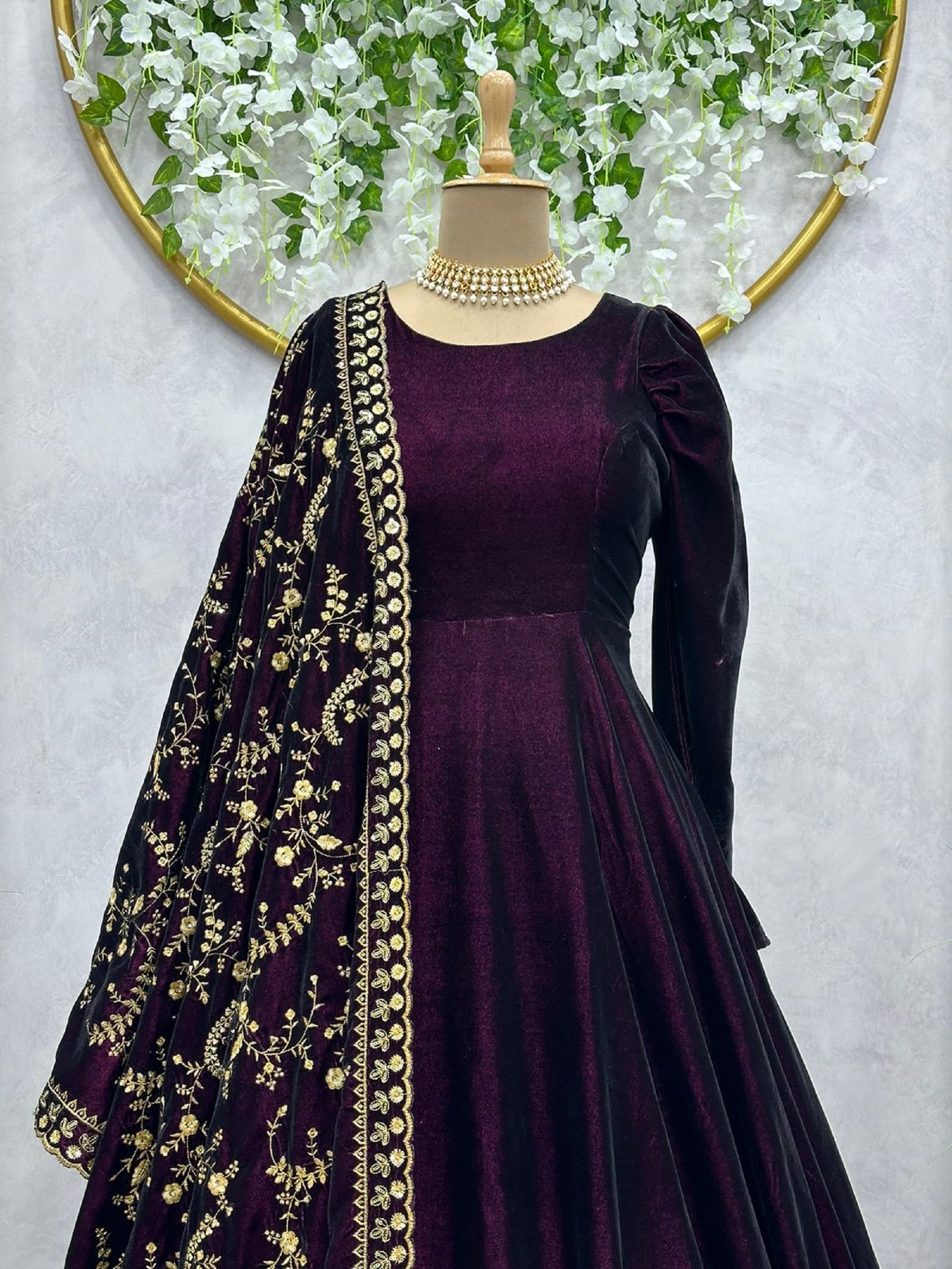 Purple Velvet Anarkali Set,eid Special Velvet Anarkali Suit Collection ...