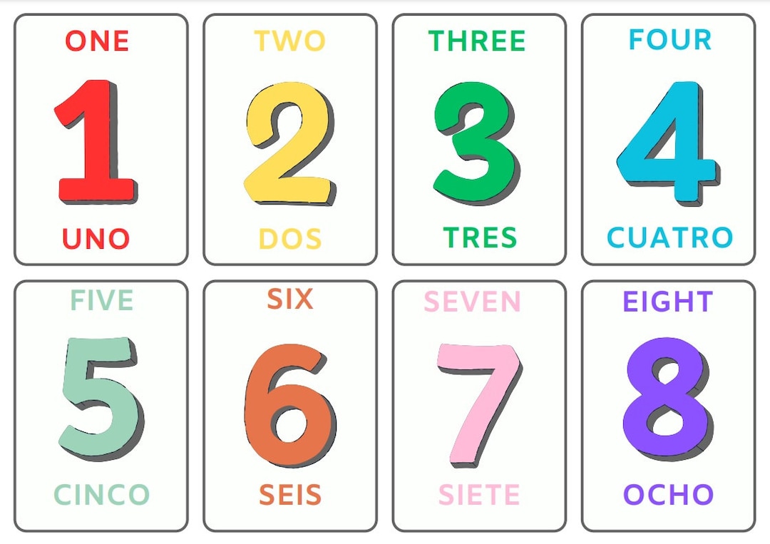 Numbers Bilingual Flashcards-spanish and English - Etsy