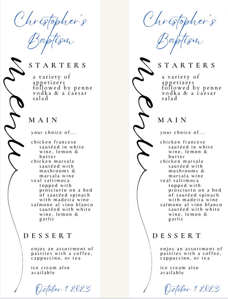 Customizable Christening Menu! - Etsy