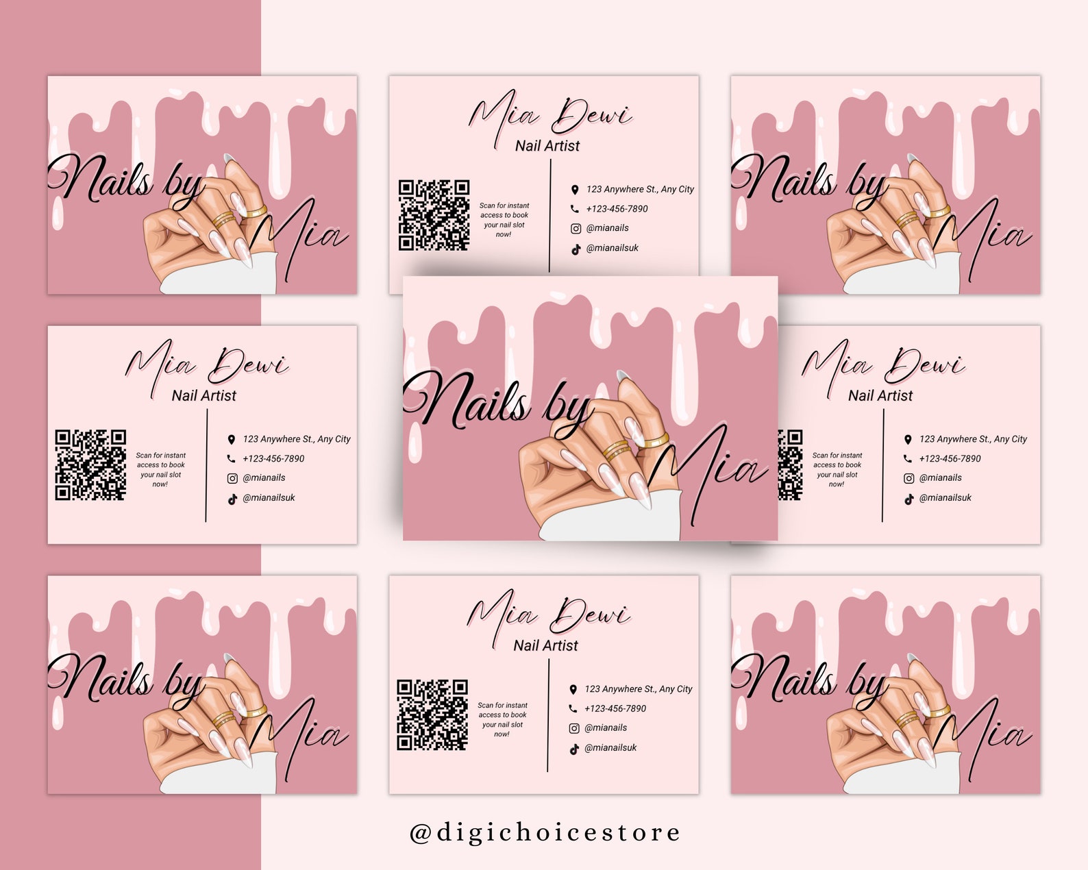 Editable Nail Tech Business Card Template, Nails Calling Card With QR ...
