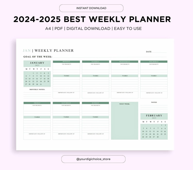 Weekly Planner Printable Landscape, 2024-2025 Minimalist Weekly ...