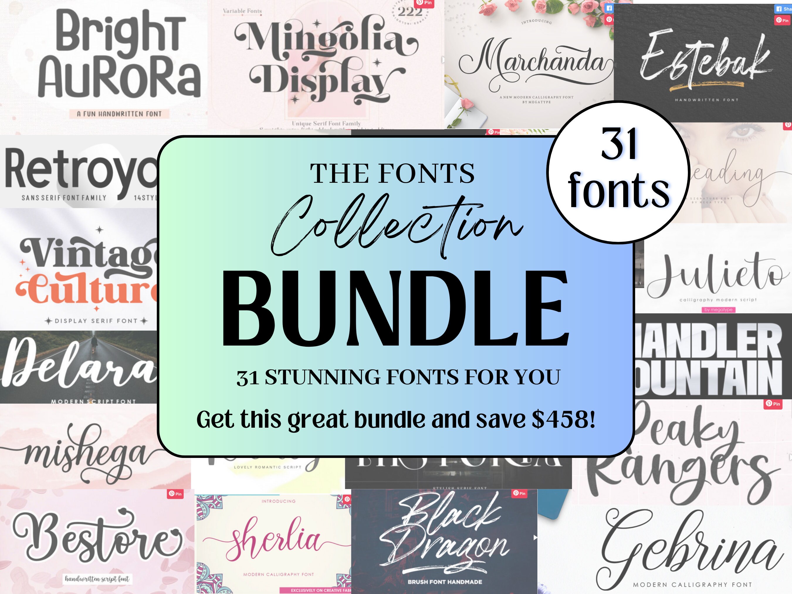 31 Modern Font Bundle Fonts for Crafters, Cricut Fonts, Procreate Fonts ...