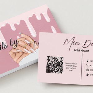 Editable Nail Tech Business Card Template, Nails Calling Card With QR ...