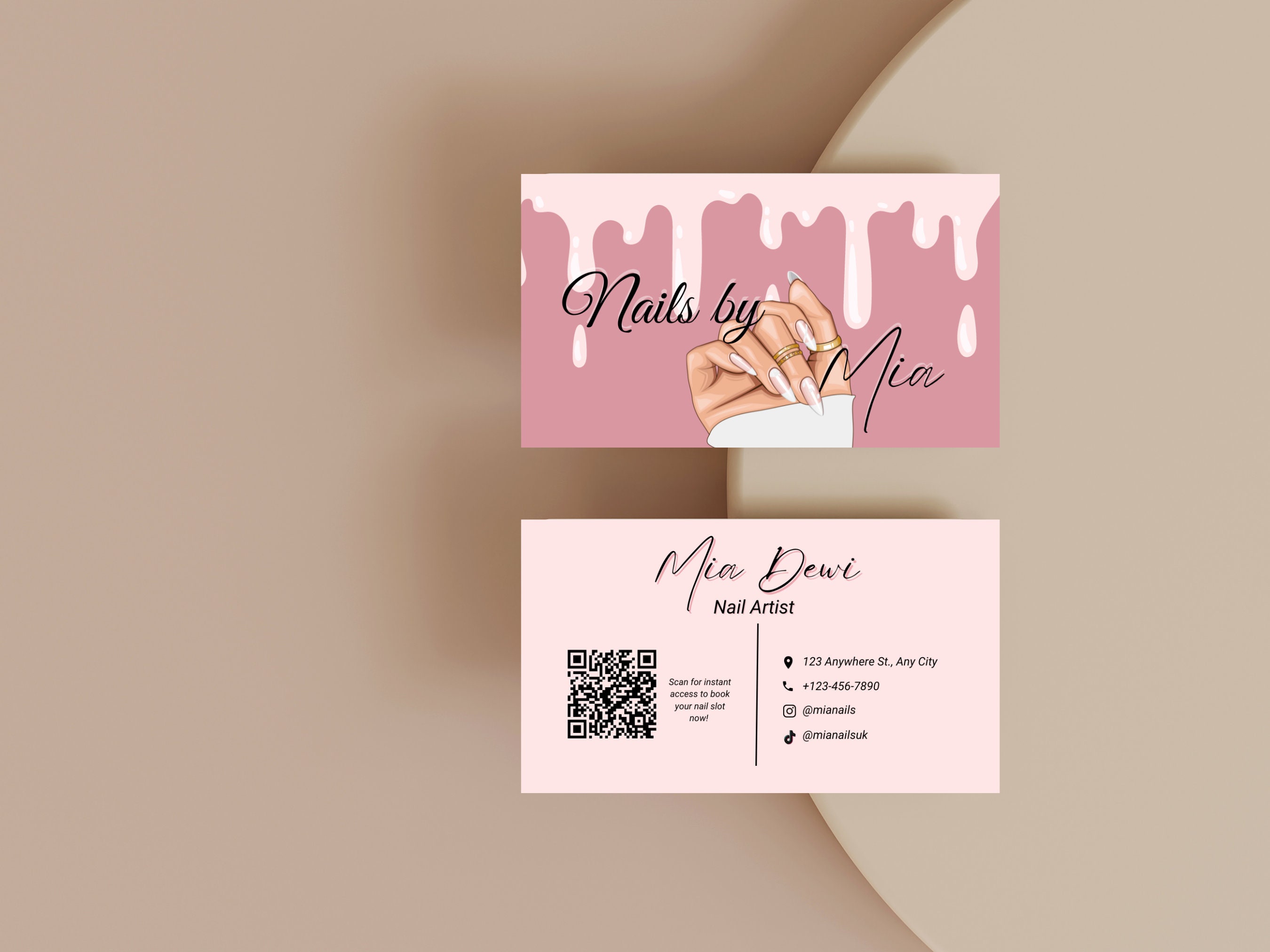 Editable Nail Tech Business Card Template, Nails Calling Card With QR ...