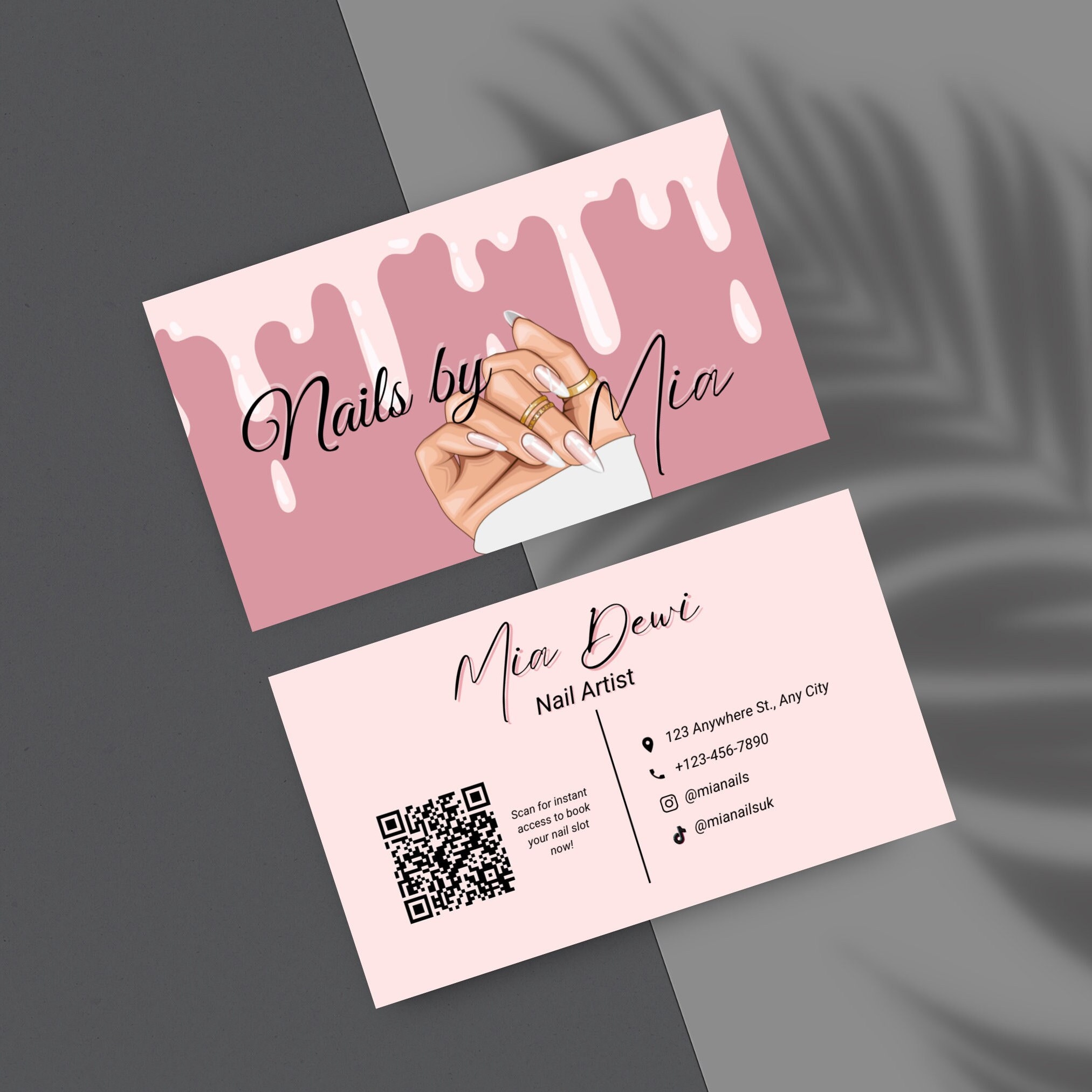 Editable Nail Tech Business Card Template, Nails Calling Card With QR ...