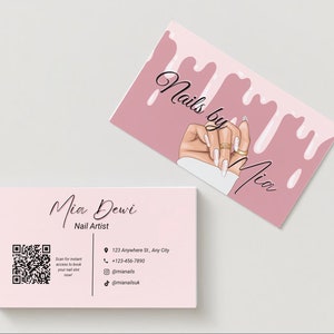 Editable Nail Tech Business Card Template, Nails Calling Card With QR ...