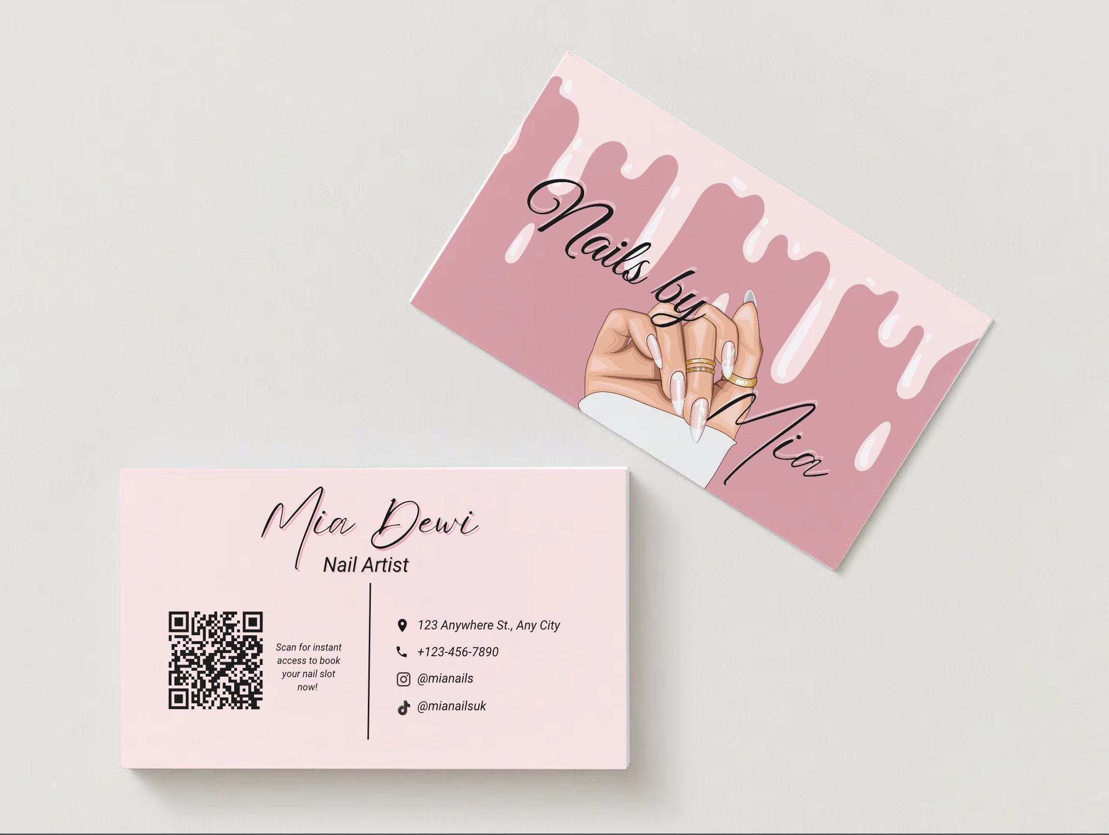 Editable Nail Artist Business Card Template With QR Code (canva Pro) - Etsy