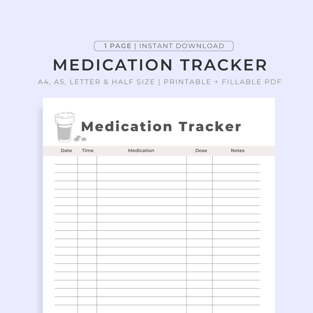 Medication Log Printable, Medication Tracker, Medication Intake ...