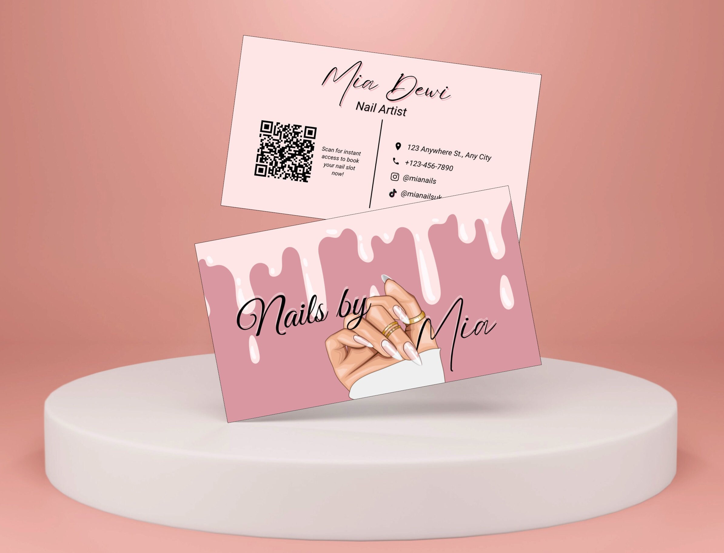 Editable Nail Tech Business Card Template, Nails Calling Card With QR ...