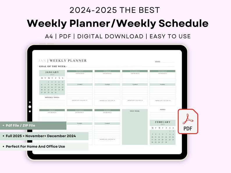 Weekly Planner Printable Landscape, 2024-2025 Minimalist Weekly ...