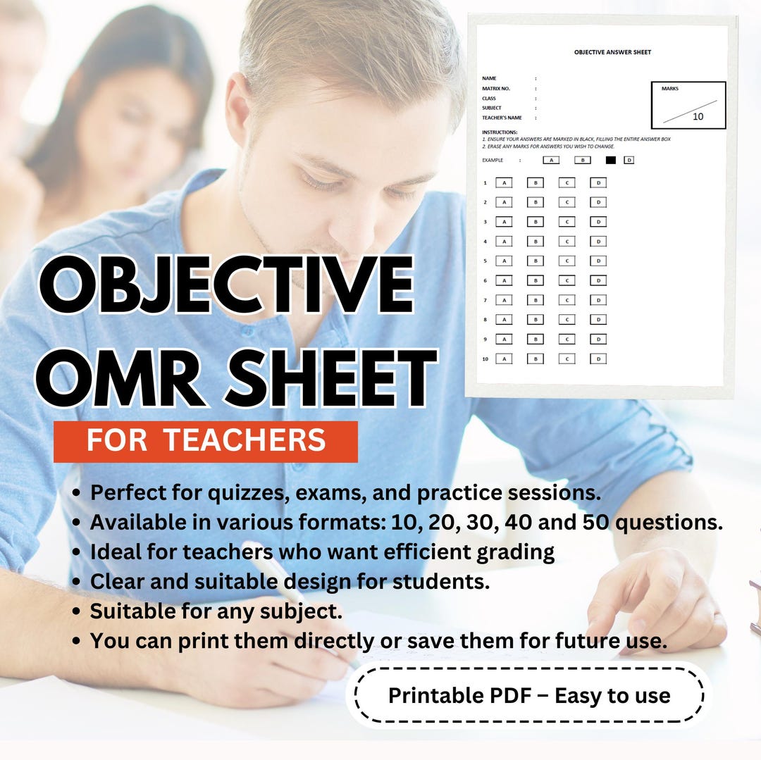 Printable Objective OMR Sheets for Teachers - 10 to 50 Questions (PDF ...