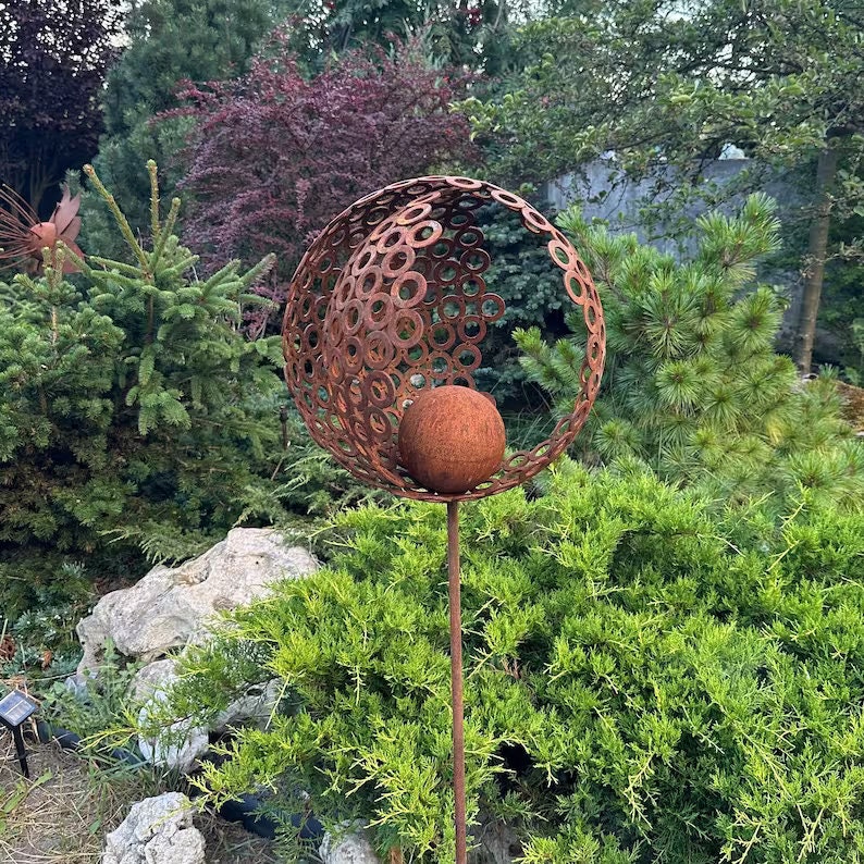 Pearl of Wisdom : Big 14” Hand Welded Rusty Abstract Sphere Sculpture ...