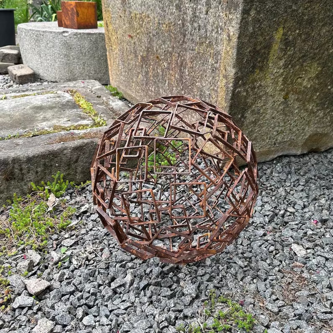 Big Art Sphere “labyrinth” : 14” Hand Welded Rusty Abstract Sphere ...