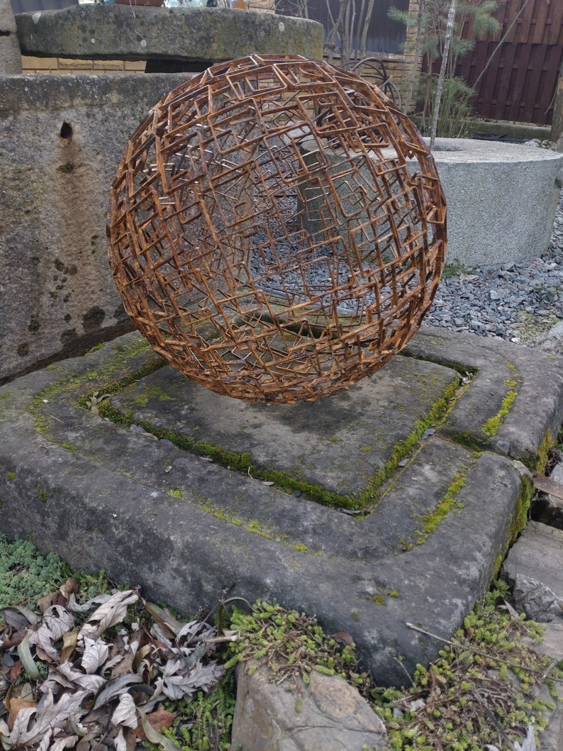 Large Art Sphere labyrinth 20 : Hand Welded Really Big Rusty Abstract ...