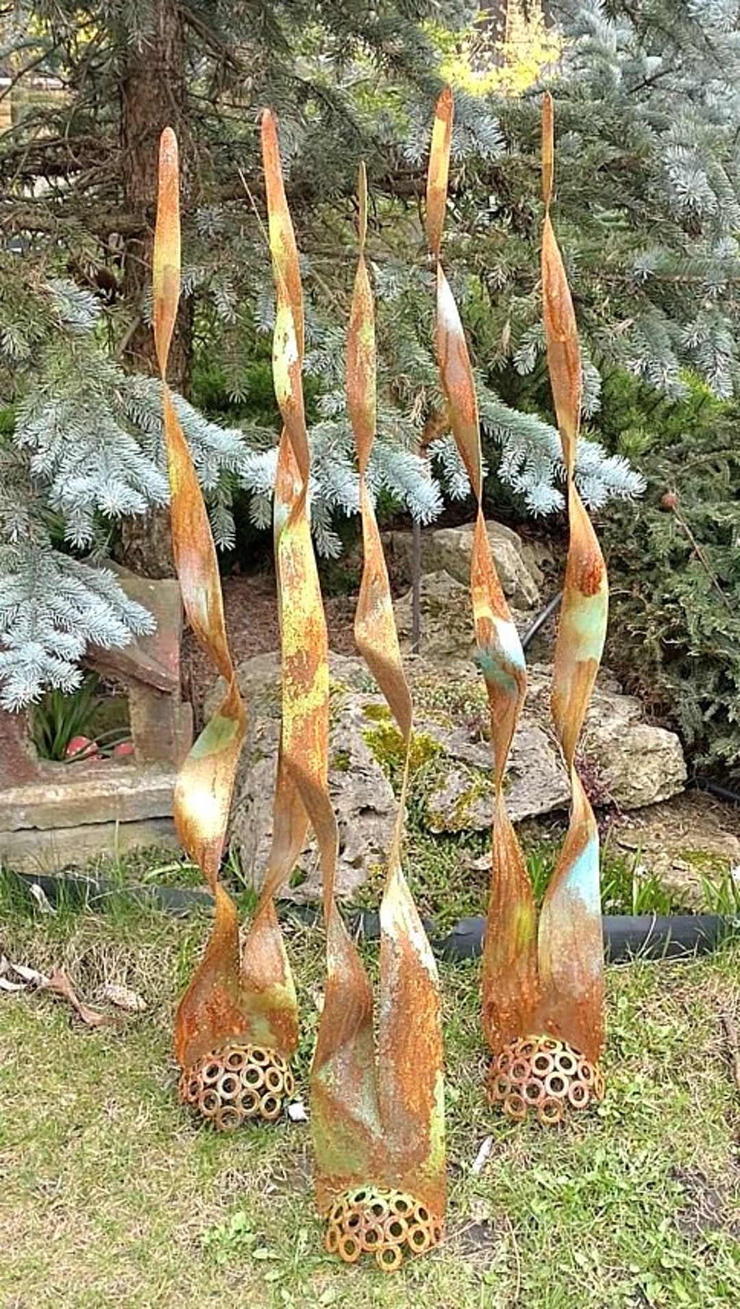 Set of 3 Large Metal Marsh Grasses Garden Scuptures Rust & Patina - Etsy