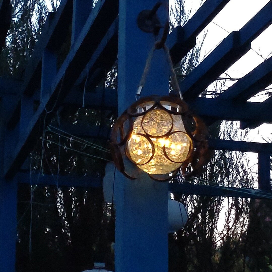 Solar LED Pendant Lamp With Lampshade 8" Size From Rusty Metal. - Etsy