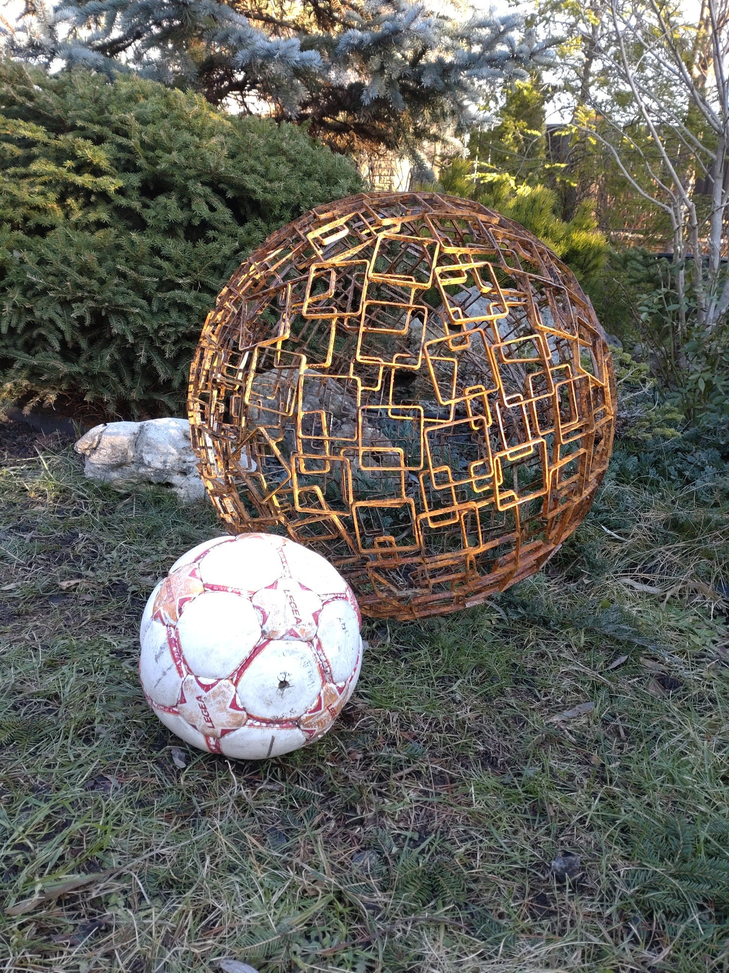 Large Art Sphere labyrinth 20 : Hand Welded Really Big Rusty Abstract ...