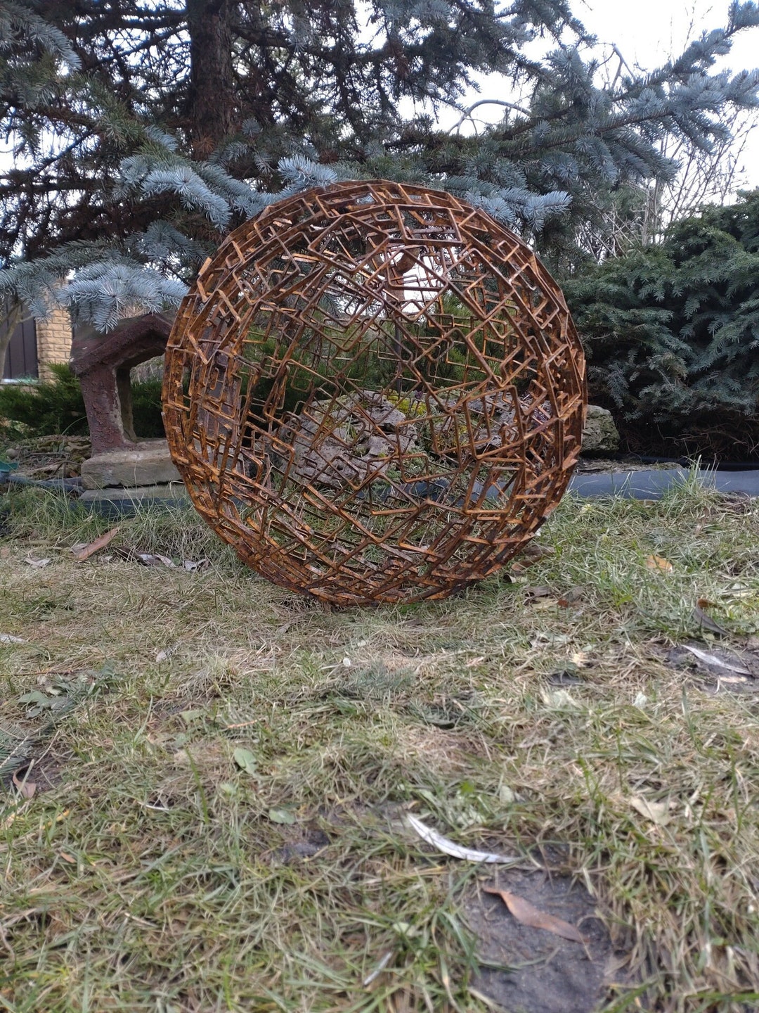 Large Art Sphere labyrinth 20 : Hand Welded Really Big Rusty Abstract ...