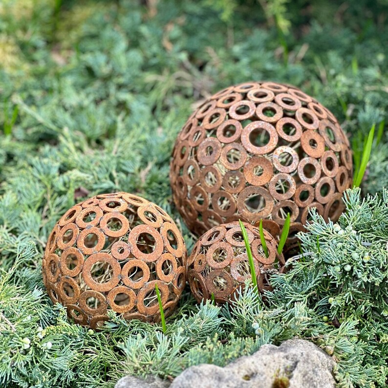 Cosmic Harmony Spheres a Trio of Meticulously Handcrafted Rusty Metal ...