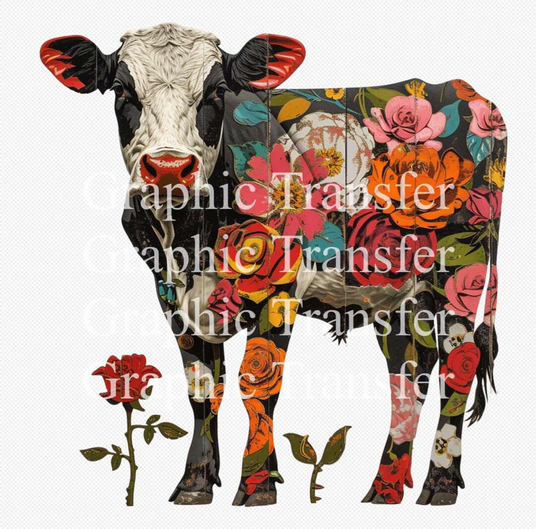 DTF Transfer Ready to Press Floral Cow - Etsy