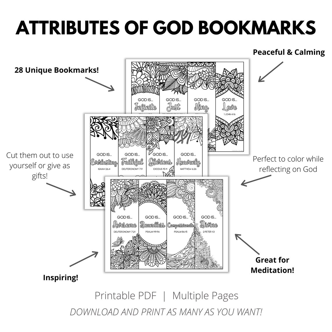 Attributes of God Coloring Bookmarks Bible Verse Bookmarks Scripture ...