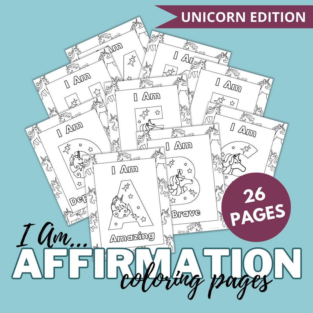 Affirmation Alphabet Coloring Pages for Kids Unicorn Edition Children's ...