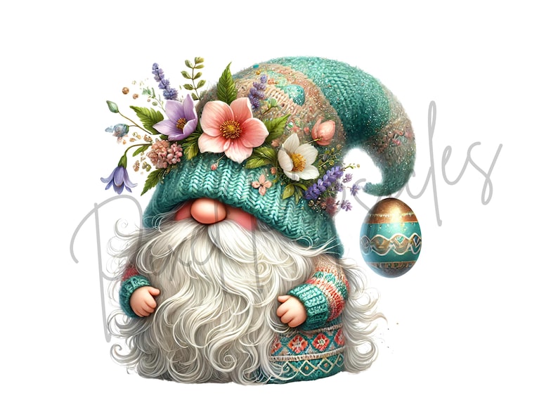 Easter Gnomes Watercolor Clipart: Spring Flowers & Eggs (PNG Digital ...