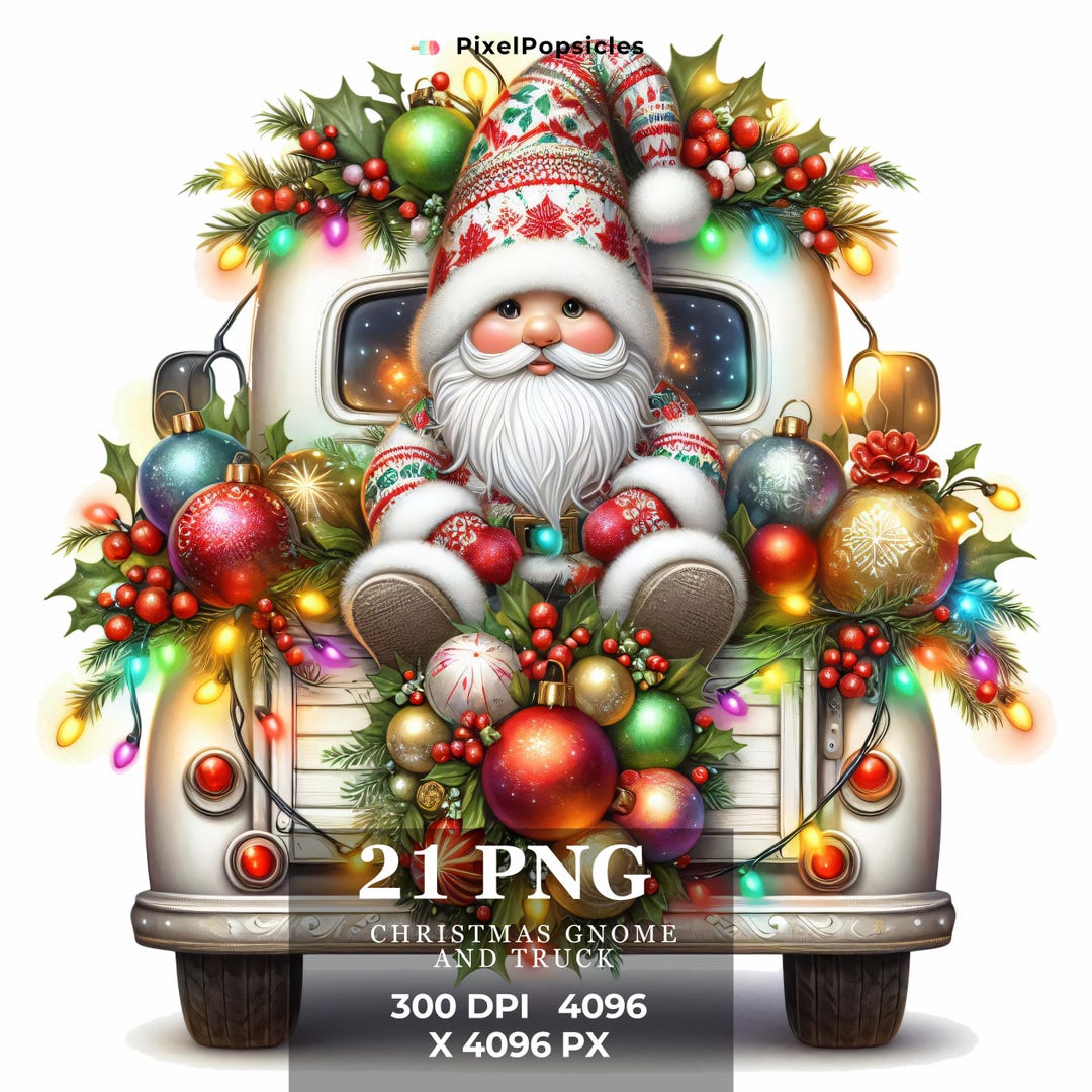 Christmas Gnome Truck Clipart: Watercolor PNG Bundle (digital Download ...