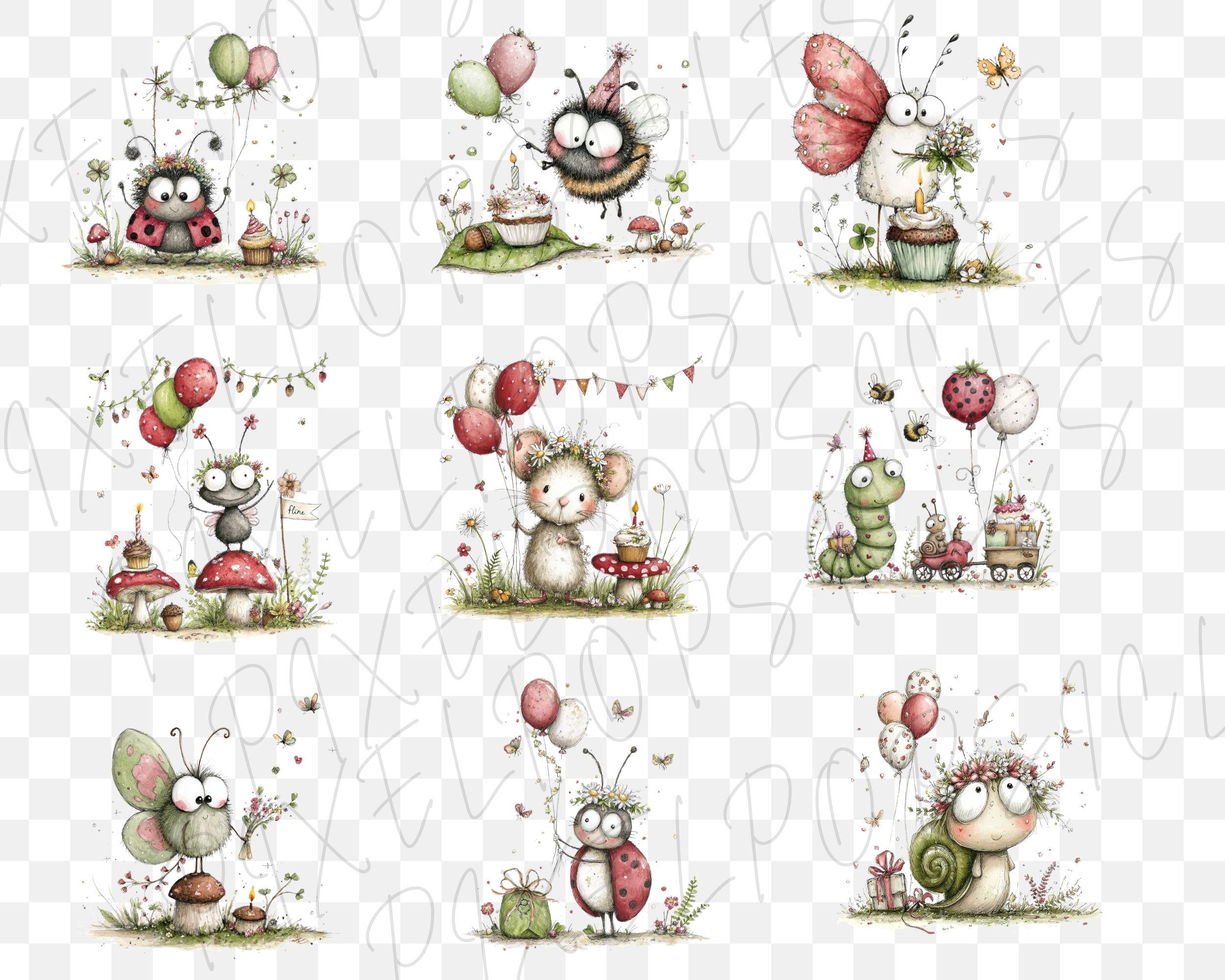 Birthday Bugs Watercolor Clipart | Cute Insects PNG Digital Download ...