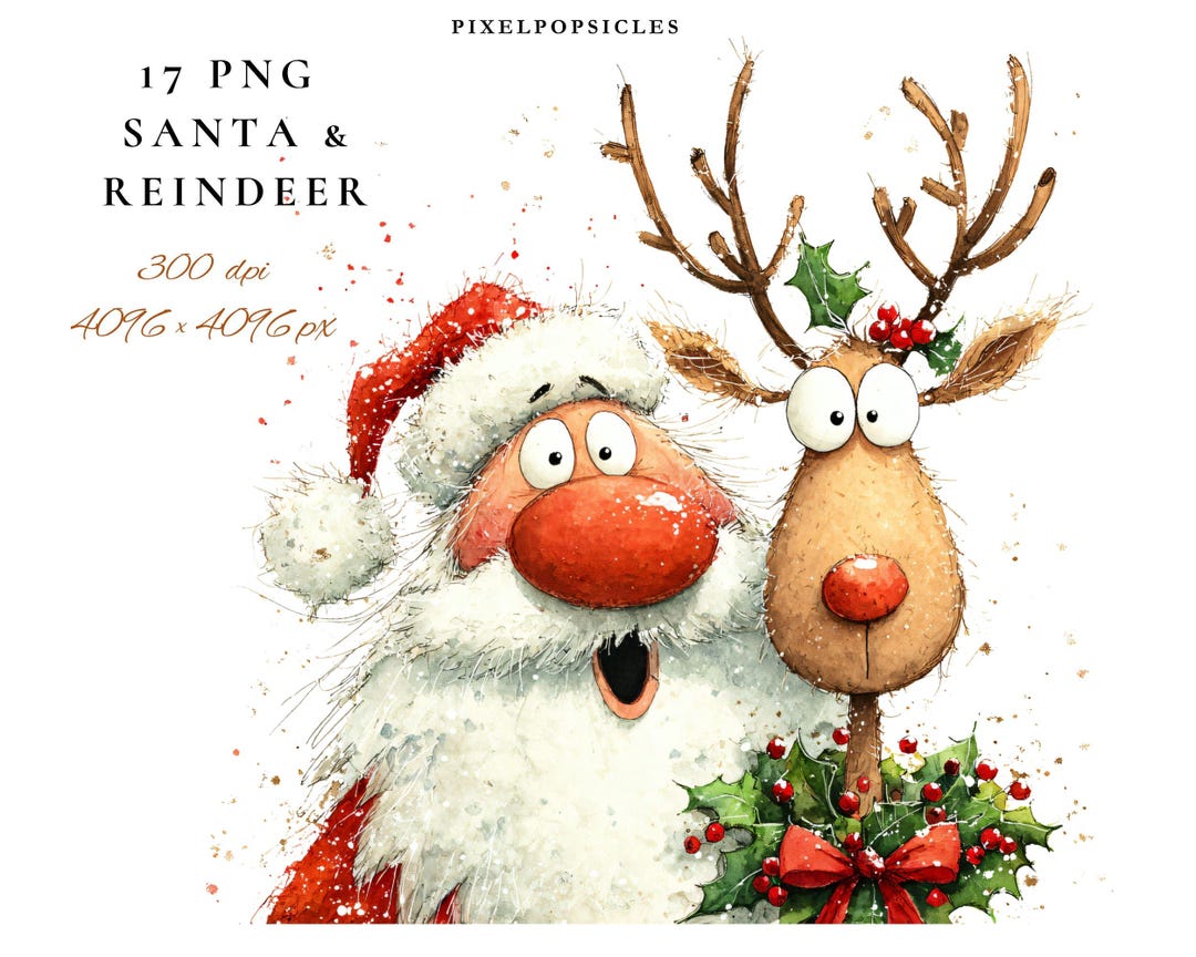Santa & Reindeer Clipart Set: Festive Holiday Graphics (png,download) 1 ...