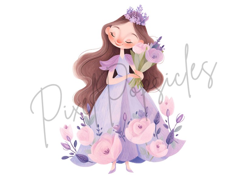 Purple Princess Clipart: Whimsical Fairytale PNG (digital Download) - Etsy