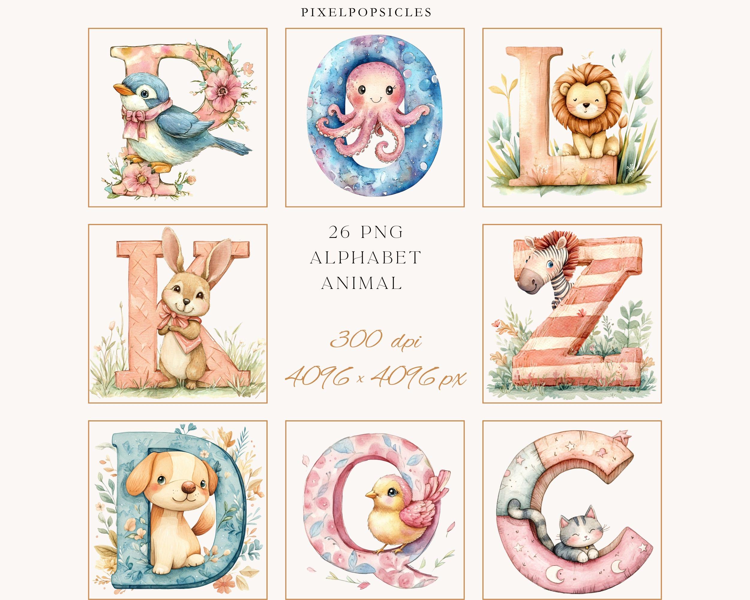 Watercolor Animal Alphabet Clipart – Nursery ABC Illustrations (digital ...