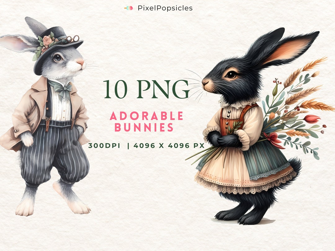 Watercolor Bunny Clipart Cute Animal Transparent Pngs for Nursery, Cute ...