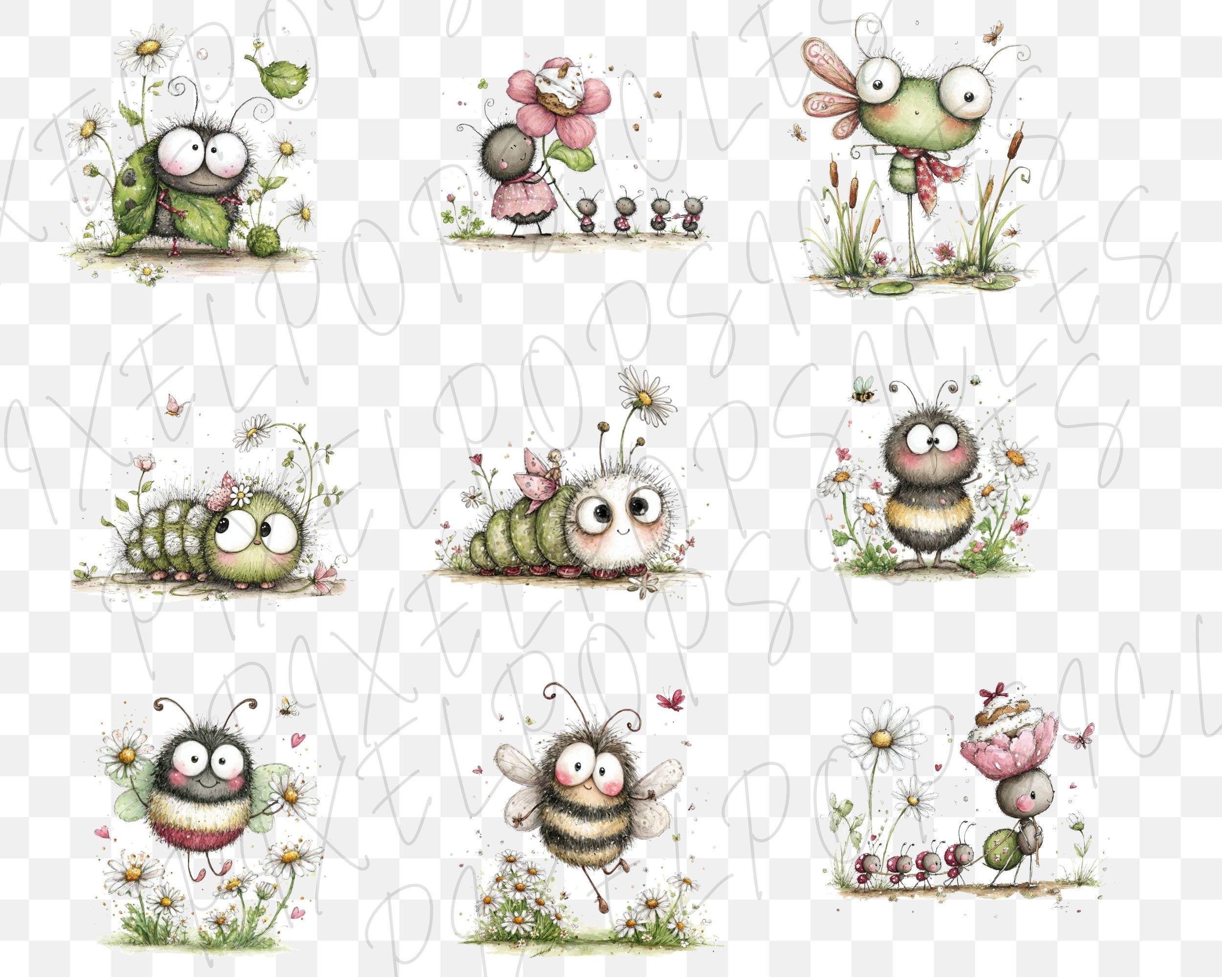 Spring Bugs Clipart Bundle: Watercolor Insects, Flowers, Kawaii ...