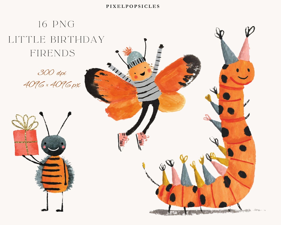 Birthday Bugs Clipart | Watercolor Insects PNG (digital Download) - Etsy