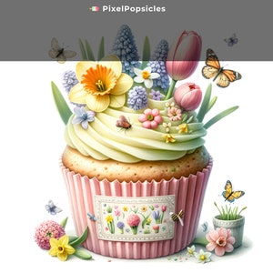 Spring Cupcake Clipart: 15 Floral Pngs, Scrapbook Graphics (digital ...