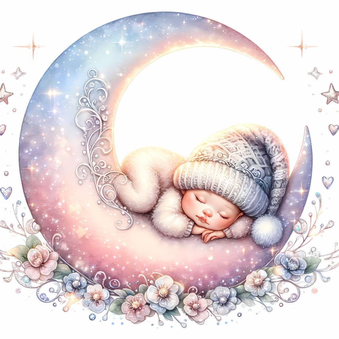 10 Sweet Dreams Baby, Watercolor Clipart Jpg, Newborn Children, Girl ...