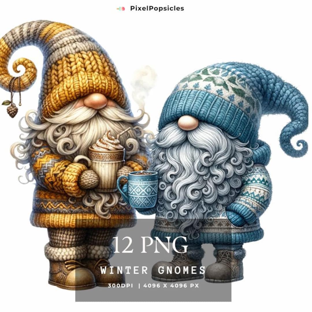 12 Winter Gnome Watercolor Clipart, Gnome Winter Clipart PNG, Fantasy ...