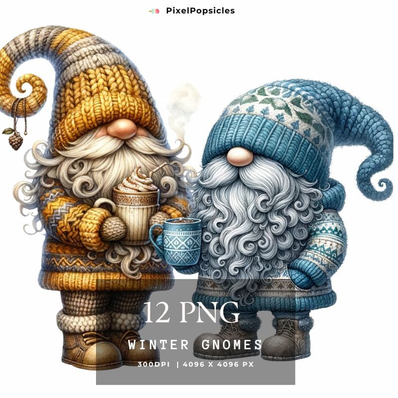 12 Winter Gnome Watercolor Clipart, Gnome Winter Clipart PNG, Fantasy ...