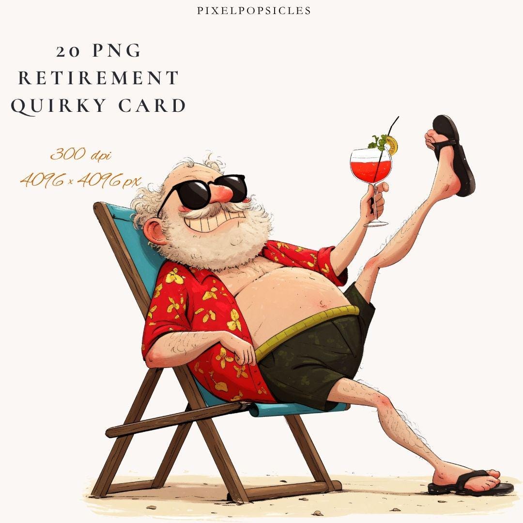 Retirement Clipart: Funny Whimsical Illustrations PNG Digital Download ...