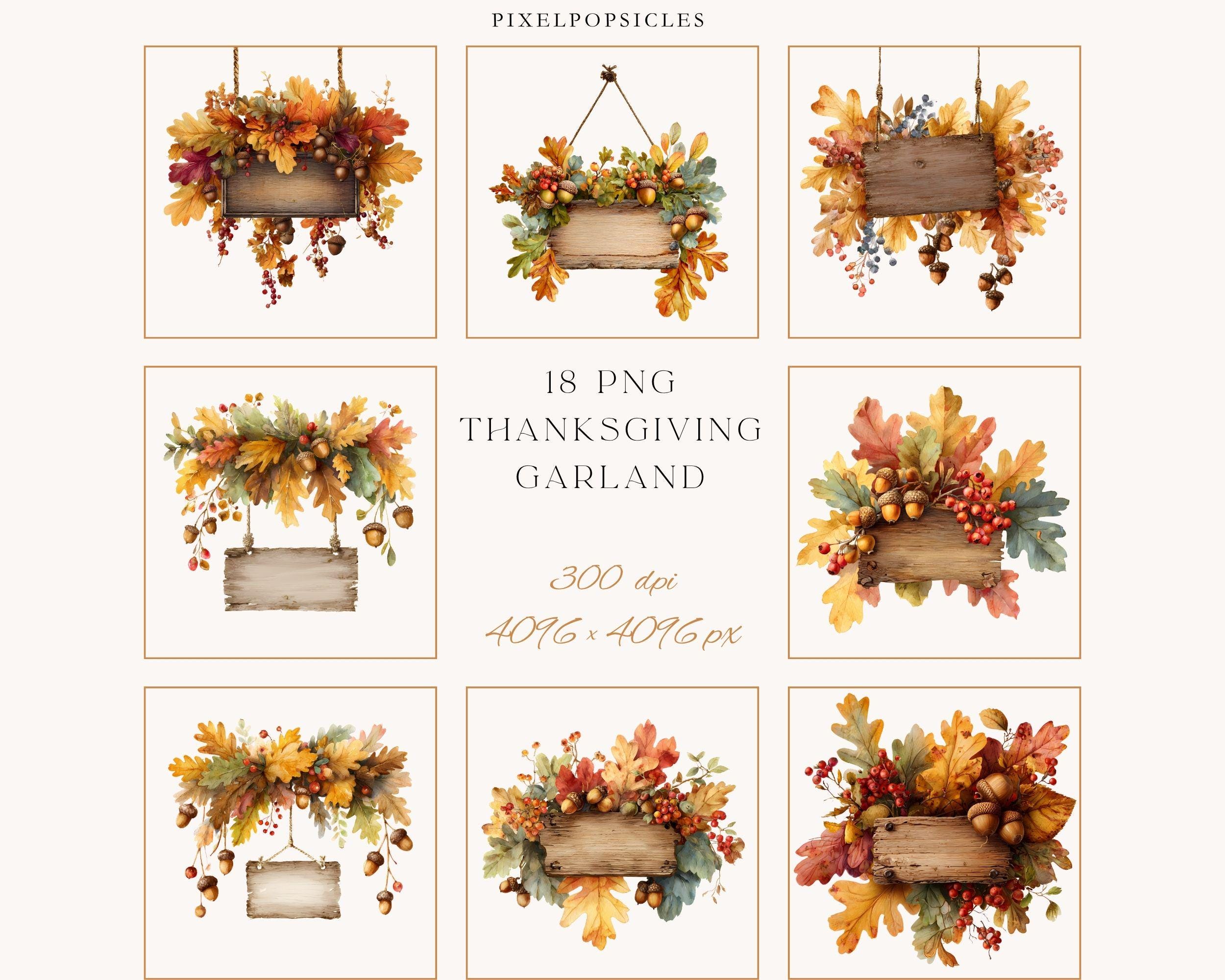 Watercolor Autumn Clipart Bundle: Thanksgiving PNG Fall Graphics ...