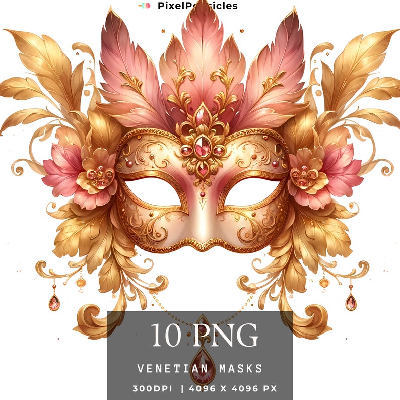 Masquerade Masks Clipart Watercolor PNG Set 10 Venetian Mask, Mardi ...