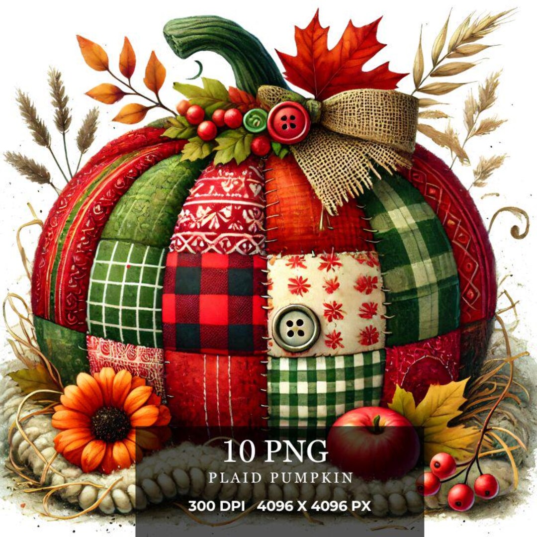 Plaid Pumpkin Clipart | Set of 10 | Cottagecore Fall, Rustic Autumn ...
