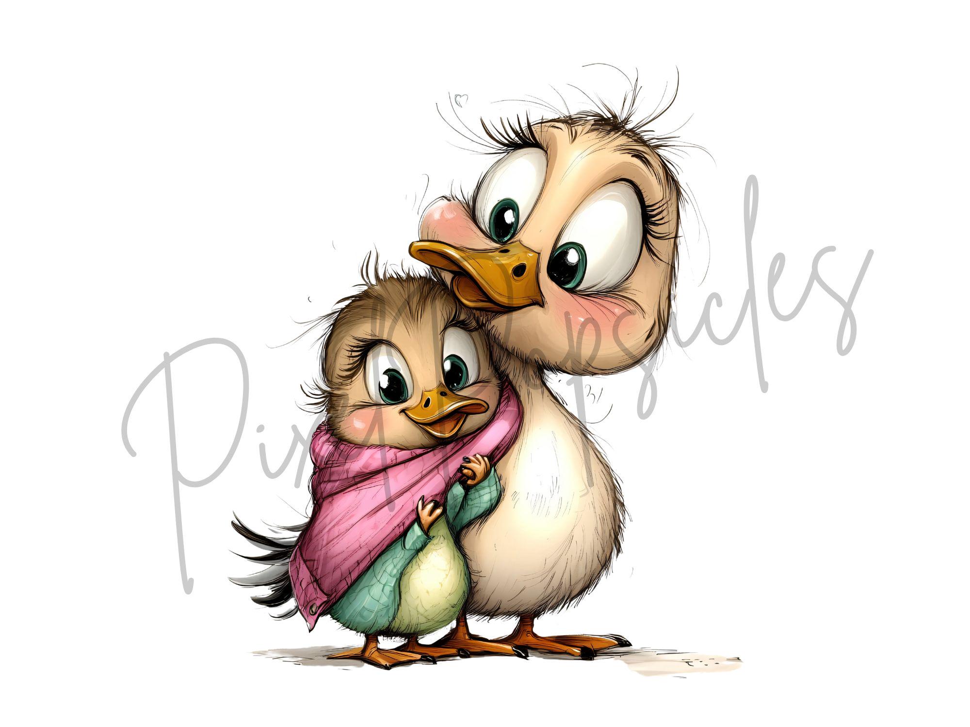 Watercolor Mom Baby Animal Clipart: Mother's Day PNG Illustrations ...