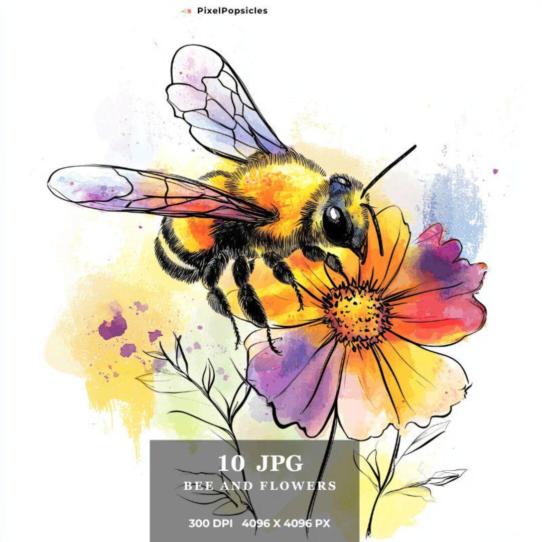 Bee Clipart Bundle: Watercolor Honeybees & Beehives (digital Download ...