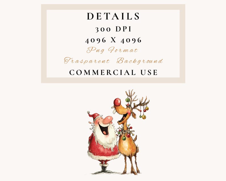 Santa & Reindeer Clipart Set: Festive Holiday Graphics (PNG, JPG, MP4 ...