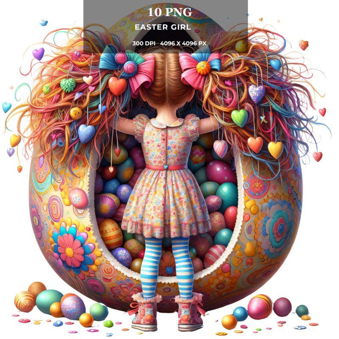 Spring Easter Girls Clipart – Cute Whimsical PNG Bundle, Pastel Fashion ...