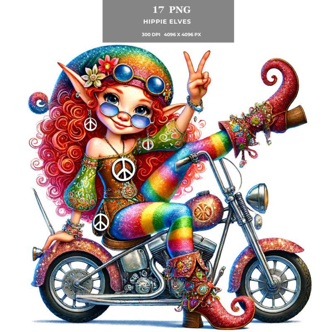 Hippie Elves Watercolor Clipart PNG: Tie Dye Sublimation Design ...